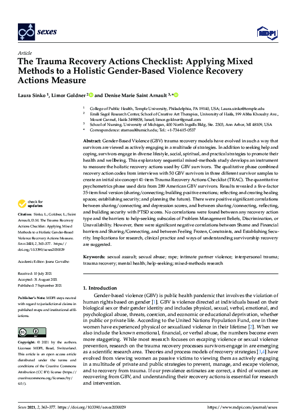 (PDF) The Trauma Recovery Actions Checklist: Applying Mixed Methods to ...