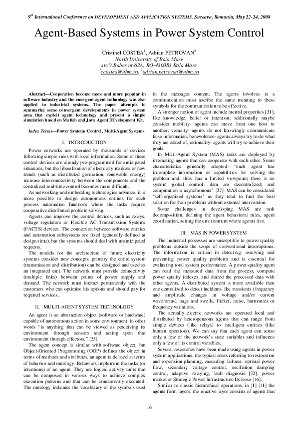 (PDF) Agent-Based Systems in Power System Control | Cristi Costea - Academia.edu