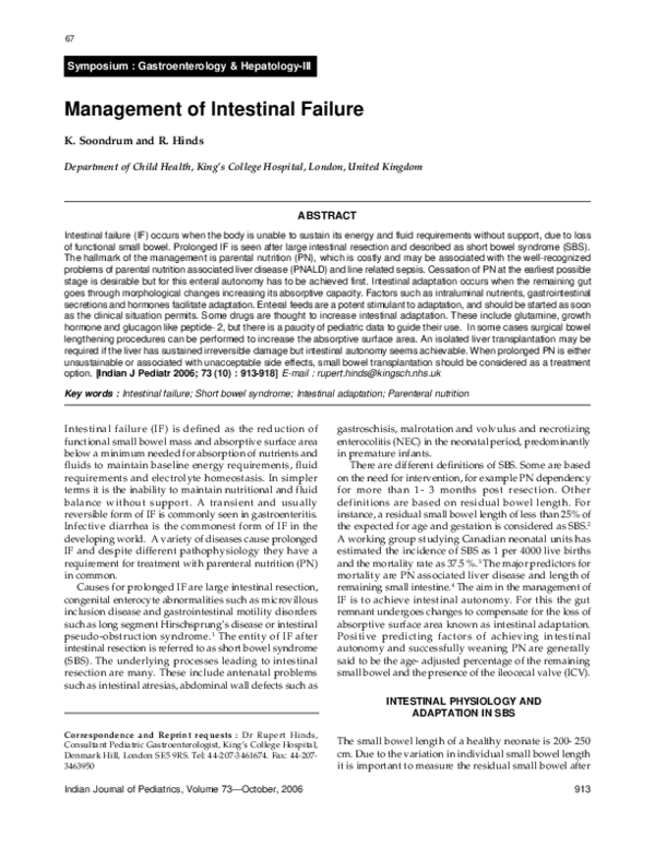 (PDF) Management of intestinal failure