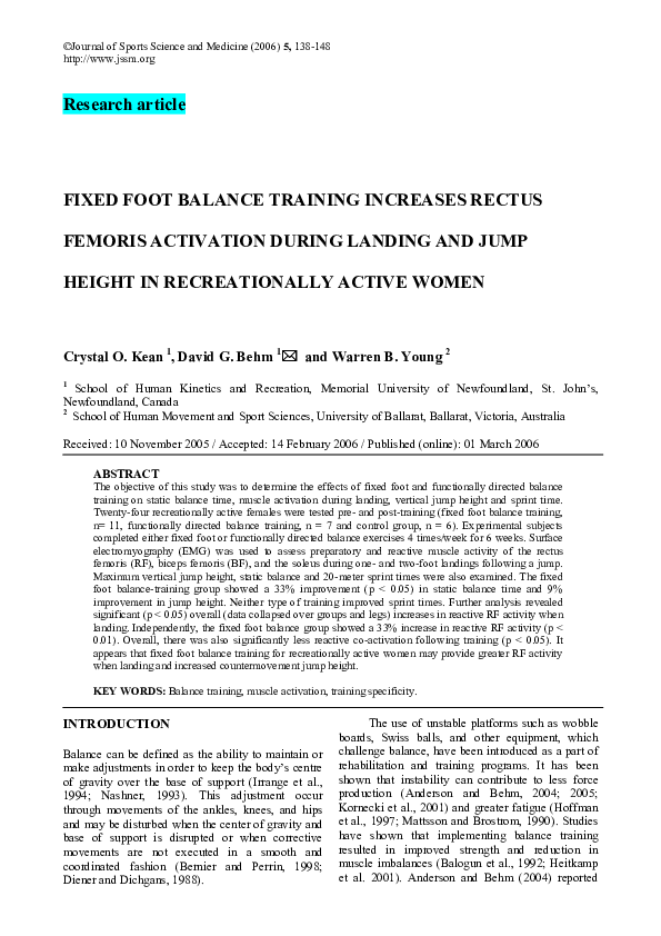 (PDF) Fixed foot balance training increases rectus femoris activation ...