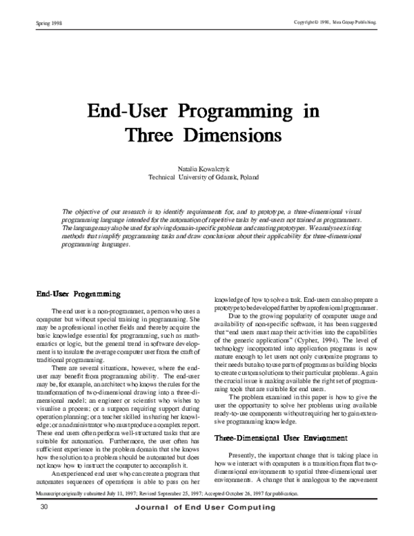 (PDF) End-User Programming in Three Dimensions | Natalia Kowalczyk - Academia.edu