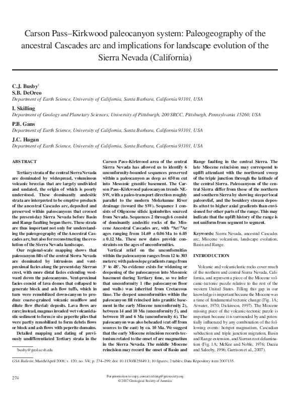 Pdf Carson Pass Kirkwood Paleocanyon System Implications For The