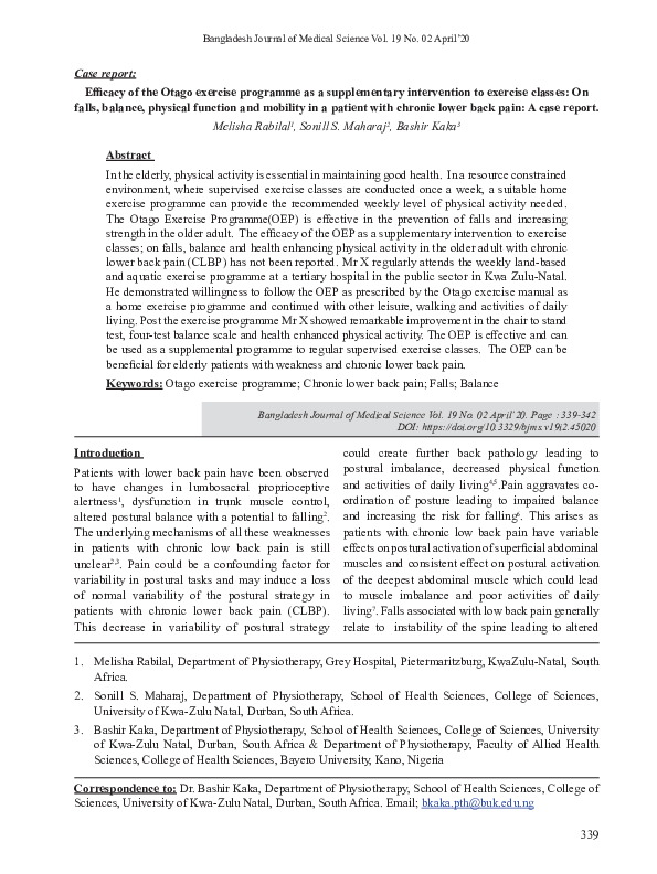 (PDF) Efficacy of the Otago exercise programme as a supplementary ...