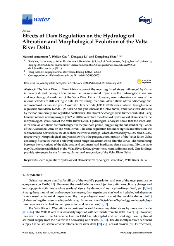 (PDF) Effects of Dam Regulation on the Hydrological Alteration and Morphological Evolution of ...