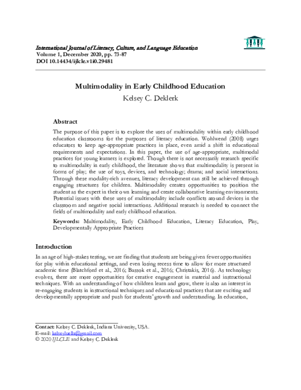 (PDF) Multimodality in Early Childhood Education