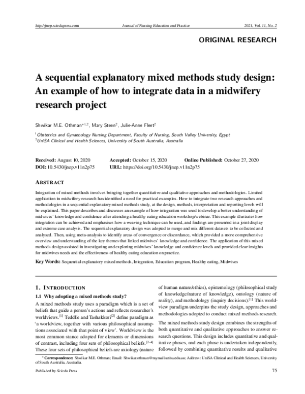 (PDF) A sequential explanatory mixed methods study design: An example ...
