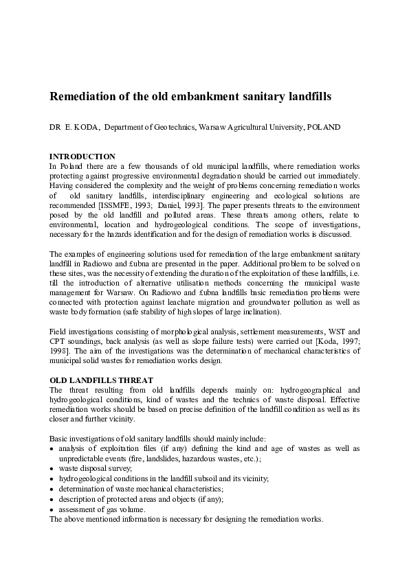 (PDF) Remediation of the old embankment sanitary landfills
