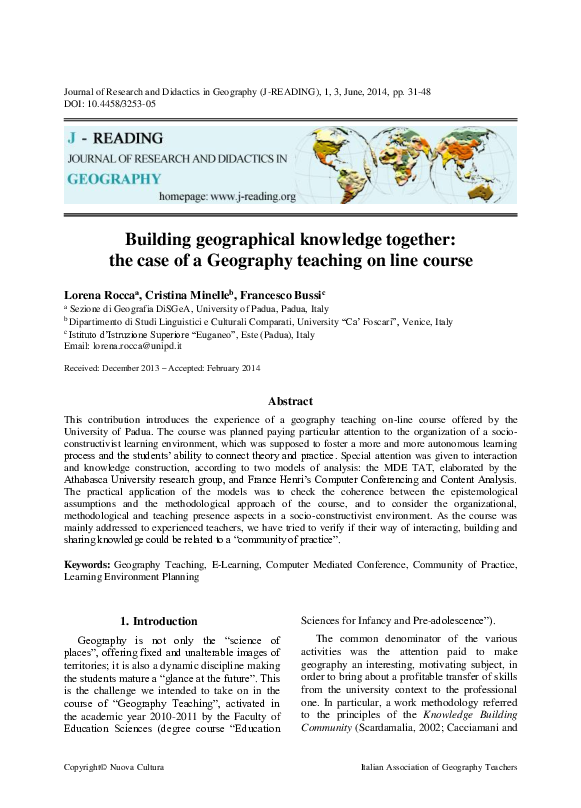 (PDF) Building geographical knowledge together: the case of a Geography teaching on line course ...