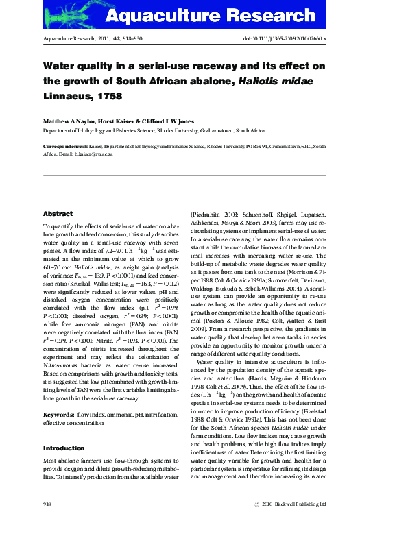 (PDF) Water quality in a serial-use raceway and its effect on the ...