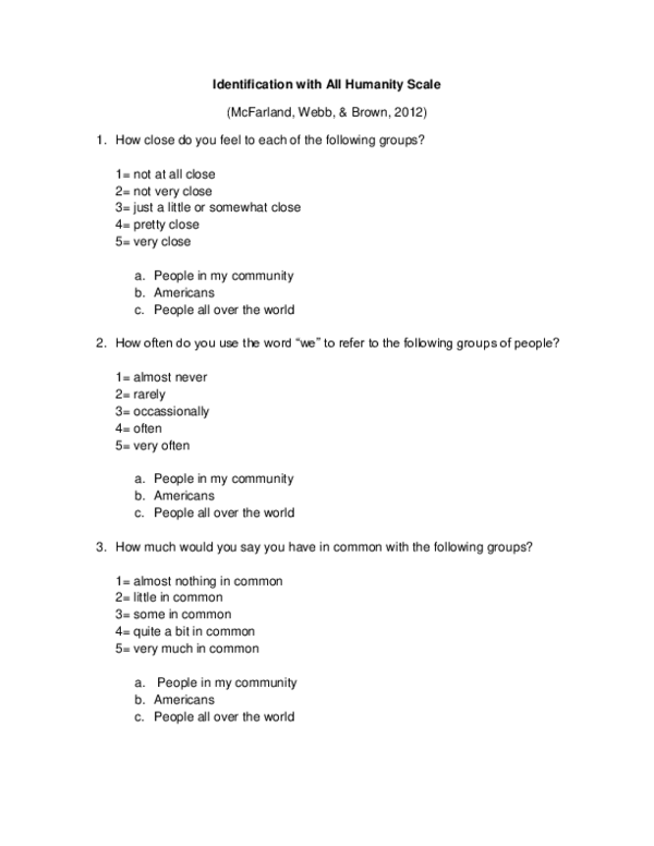 (PDF) Identification With All Humanity Scale | Sam McFarland - Academia.edu