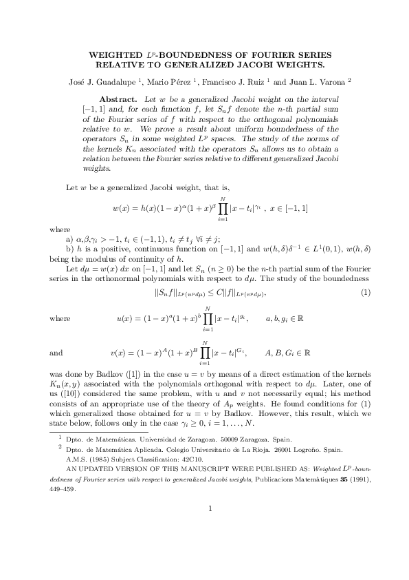 (PDF) Weighted $L^p$-boundedness of Fourier series with respect to generalized Jacobi weights