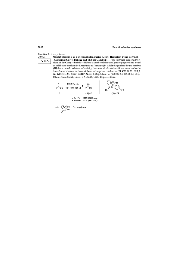 (PDF) Oxazaborolidines as Functional Monomers: Ketone Reduction Using ...