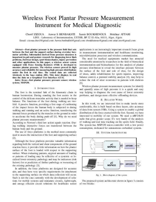 (PDF) Wireless Foot Plantar Pressure Measurement Instrument for Medical ...