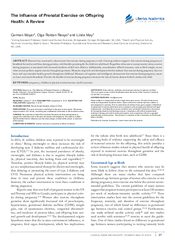 (PDF) The Influence of Prenatal Exercise on Offspring Health: A Review