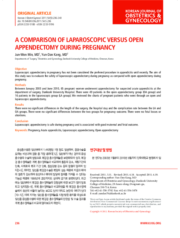 (PDF) A comparison of laparoscopic versus open appendectomy during ...