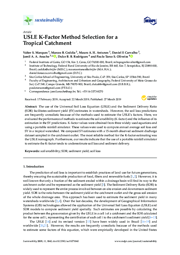 (PDF) USLE K-Factor Method Selection for a Tropical Catchment