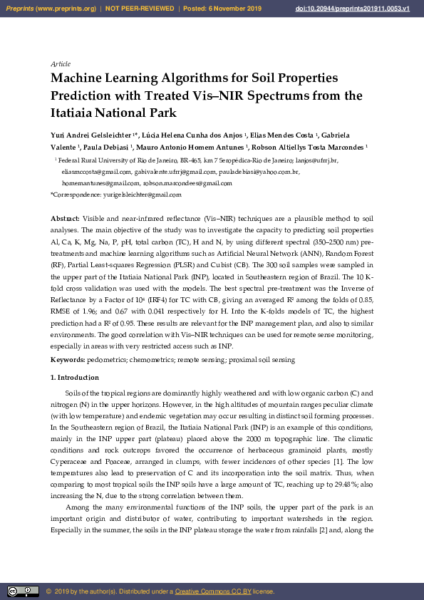 (PDF) Machine Learning Algorithms for Soil Properties Prediction with ...