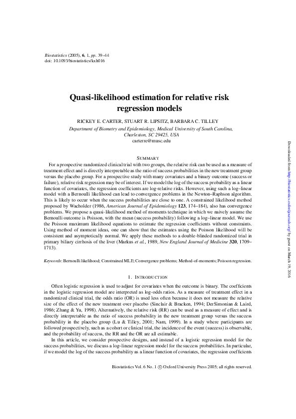 Pdf Quasi Likelihood Estimation For Relative Risk Regression Models