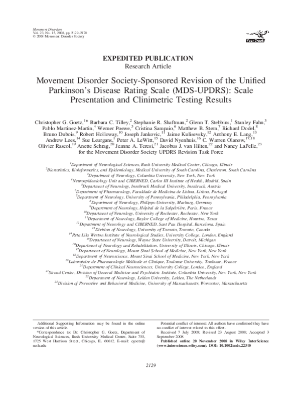 (PDF) Movement Disorder Society-sponsored revision of the Unified ...