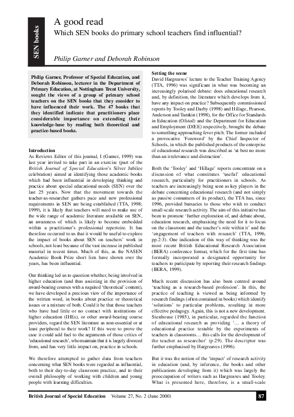 (PDF) A Good Read: Which SEN Books do Primary School Teachers Find ...