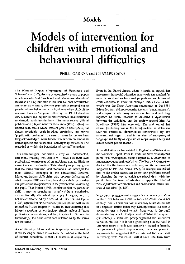 (PDF) Models of intervention for children with emotional and ...