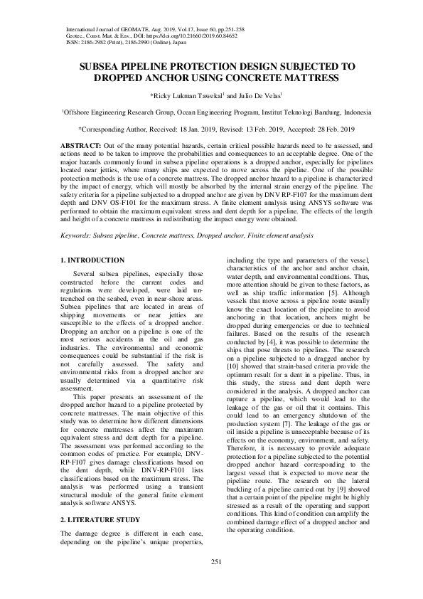 (PDF) Subsea Pipeline Protection Design Subjected to Dropped Anchor ...