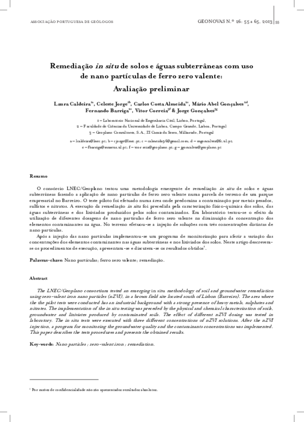 (PDF) Remediação in situ de solos e águas subterrâneas com uso de nano ...