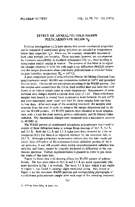 (PDF) Effect of annealing cold drawn polycarbonate below Tg