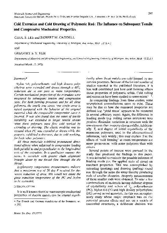 (PDF) Cold extrusion and cold drawing of polymeric rod: The influence ...