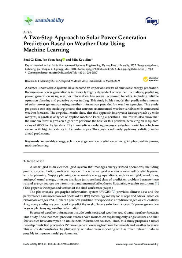 Pdf A Two Step Approach To Solar Power Generation Prediction Based On