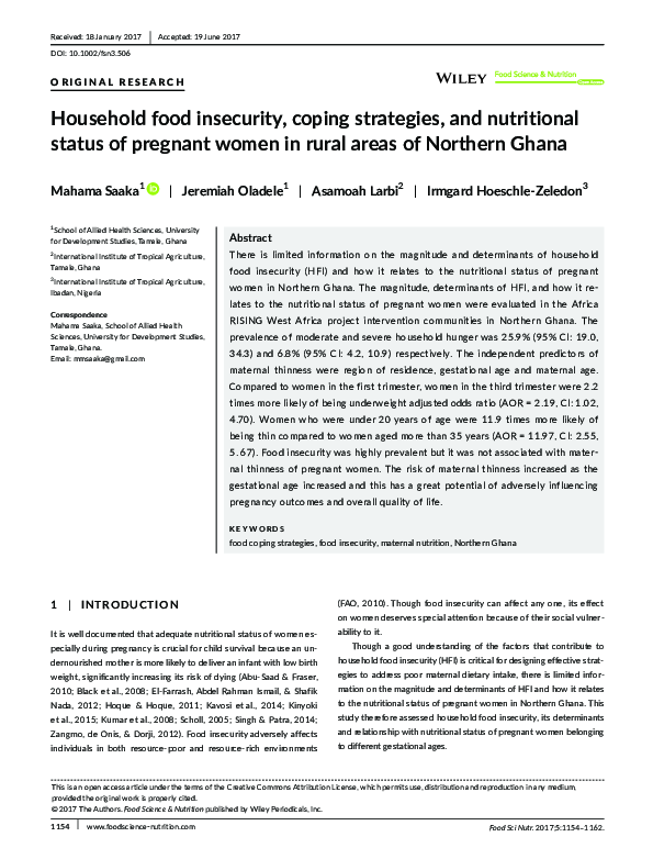 (PDF) Household food insecurity, coping strategies, and nutritional ...