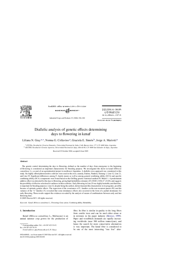 (PDF) Genetic Analysis of Flowering Time in Kenaf