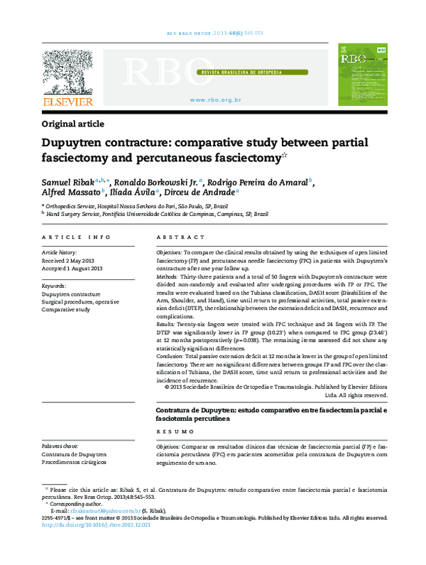 (PDF) Dupuytren contracture: comparative study between partial ...