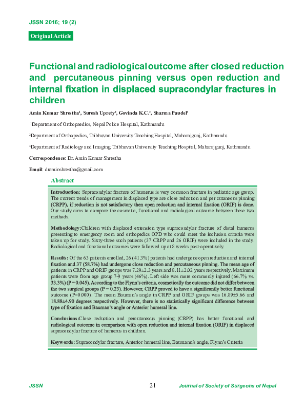 (PDF) Displaced supracondylar humeral fractures in children: open ...