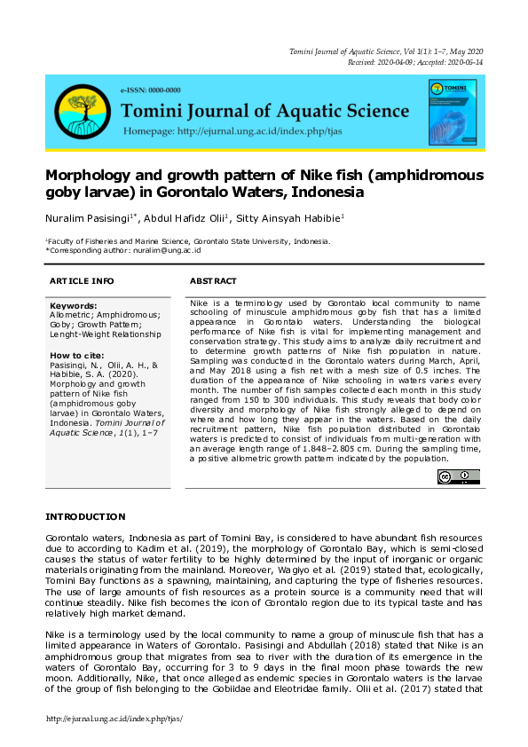 (PDF) Morphology and growth pattern of Nike fish (amphidromous goby ...