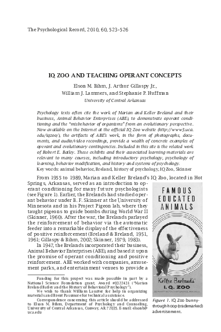 (PDF) IQ Zoo and Teaching Operant Concepts