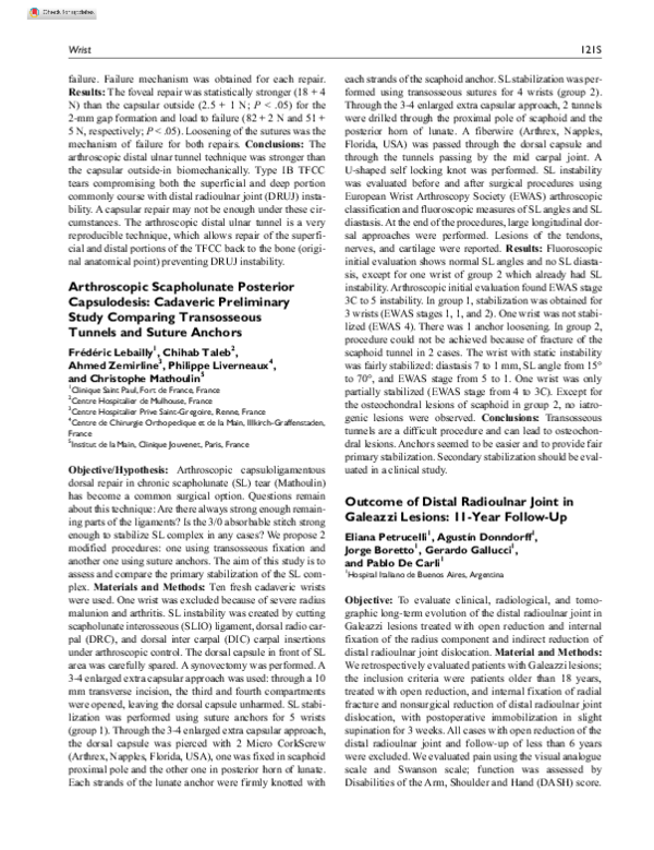 (PDF) Arthroscopic Scapholunate Posterior Capsulodesis: Cadaveric ...