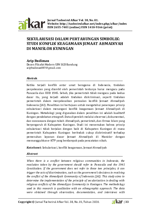 (PDF) Sekularisasi dalam Pertarungan Simbolik | Arip Budiman - Academia.edu