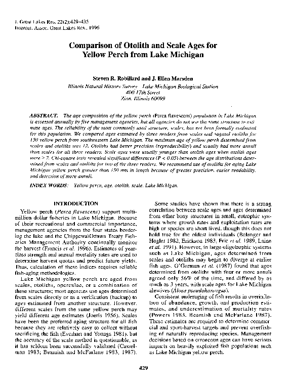 (PDF) Comparison of Otolith and Scale Ages for Yellow Perch from Lake ...
