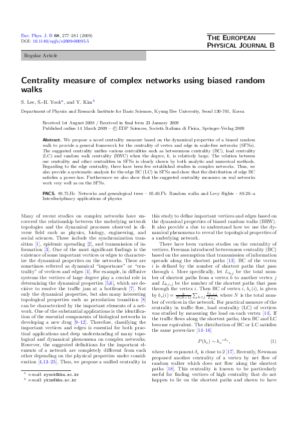 (PDF) Centrality measure of complex networks using biased random walks