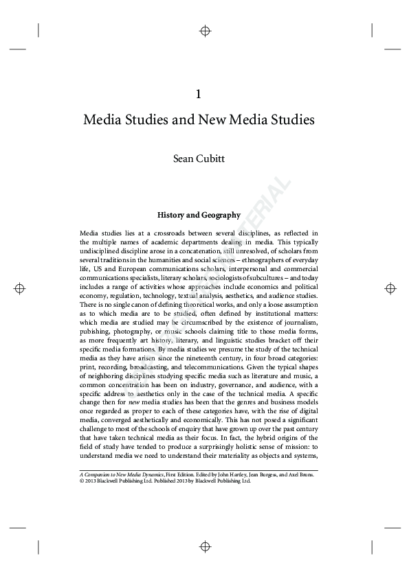 (PDF) Media Studies and New Media Studies