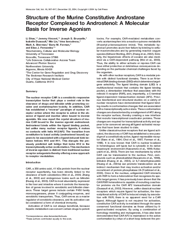 (PDF) Structure of the Murine Constitutive Androstane Receptor ...
