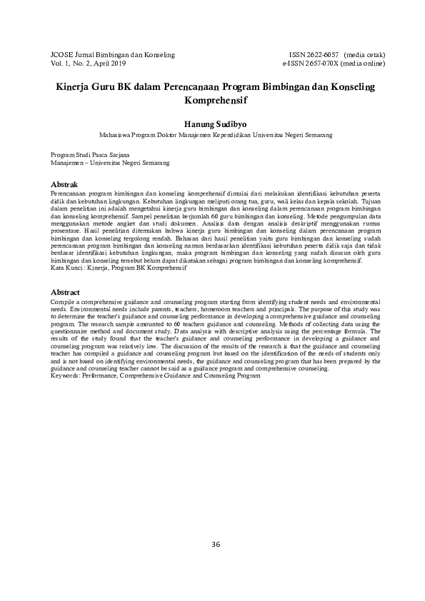 (PDF) Kinerja Guru BK dalam Perencanaan Program Bimbingan dan Konseling Komprehensif