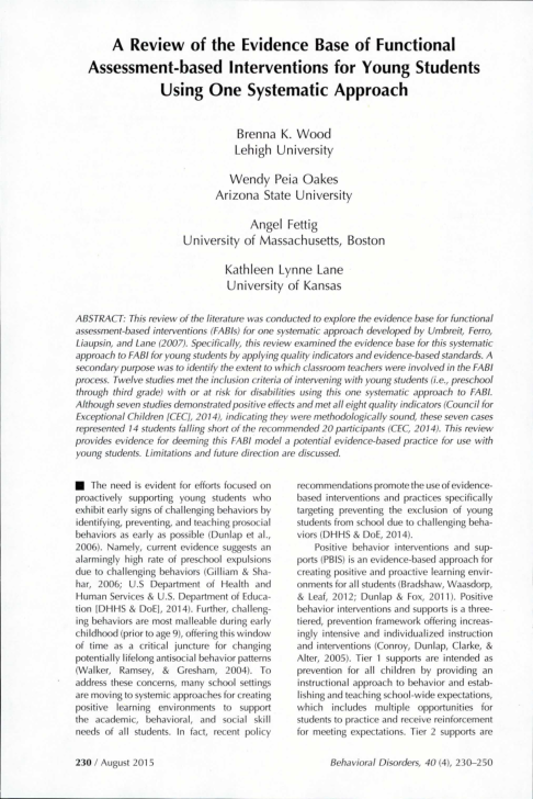 (PDF) A Review of the Evidence Base of Functional Assessment-based Interventions for Young ...
