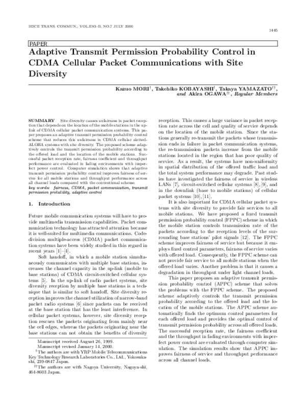 (PDF) Adaptive Transmit Permission Probability Control in CDMA Cellular Packet Communications ...