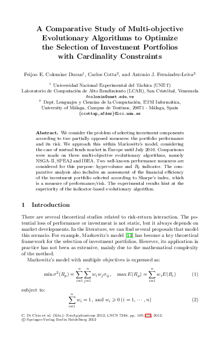 (PDF) A Comparative Study of Multi-objective Evolutionary Algorithms to Optimize the Selection ...