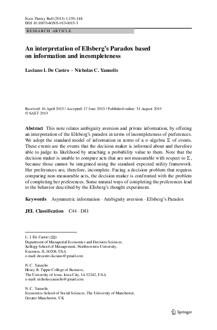(PDF) An interpretation of Ellsberg’s Paradox based on information and ...