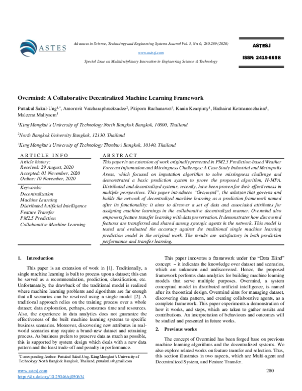 (PDF) Overmind: A Collaborative Decentralized Machine Learning Framework | Amornvit ...