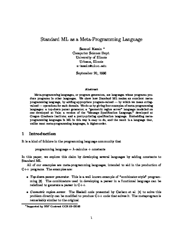 (PDF) Standard ML as a Meta-Programming Language
