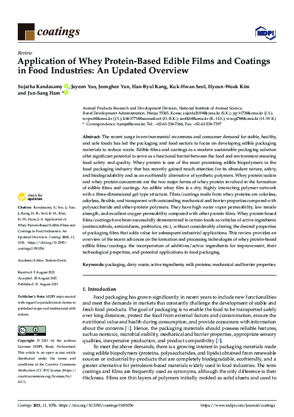 (PDF) Application of Whey Protein-Based Edible Films and Coatings in ...